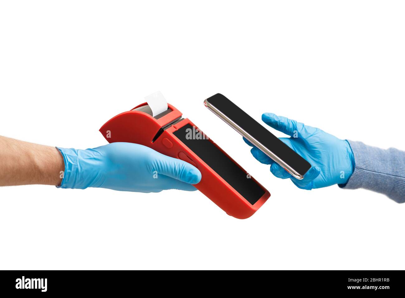 Modern contactless payment service. Terminal and smartphone Stock Photo ...