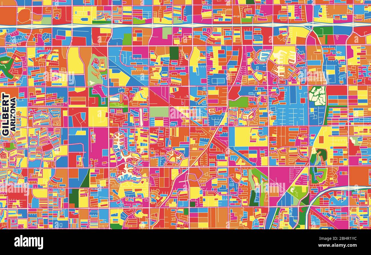 Colorful vector map of Gilbert, Arizona, U.S.A.. Art Map template for ...
