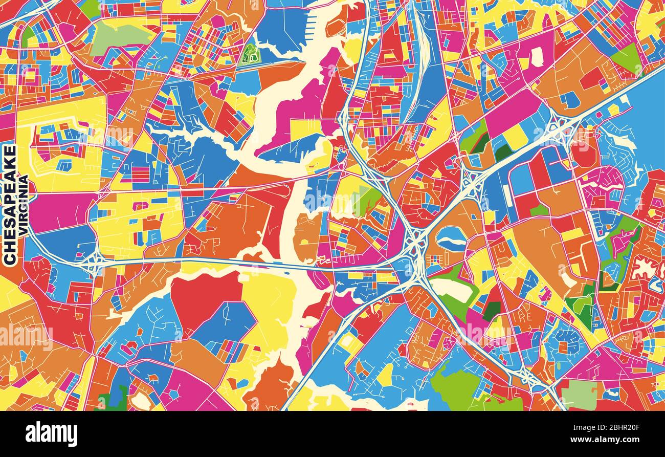 Colorful vector map of Chesapeake, Virginia, U.S.A.. Art Map template ...