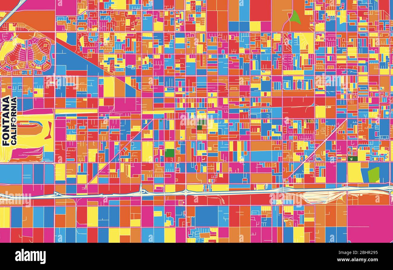 Colorful vector map of Fontana, California, USA. Art Map template for ...