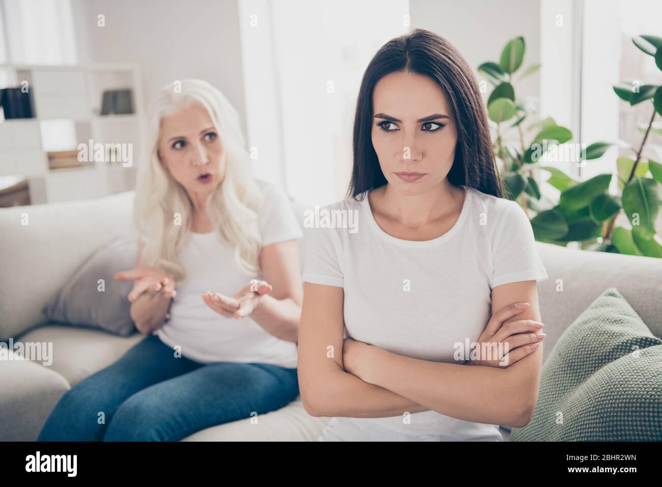 Old woman talking mother on unhappy hi-res stock photography and images ...