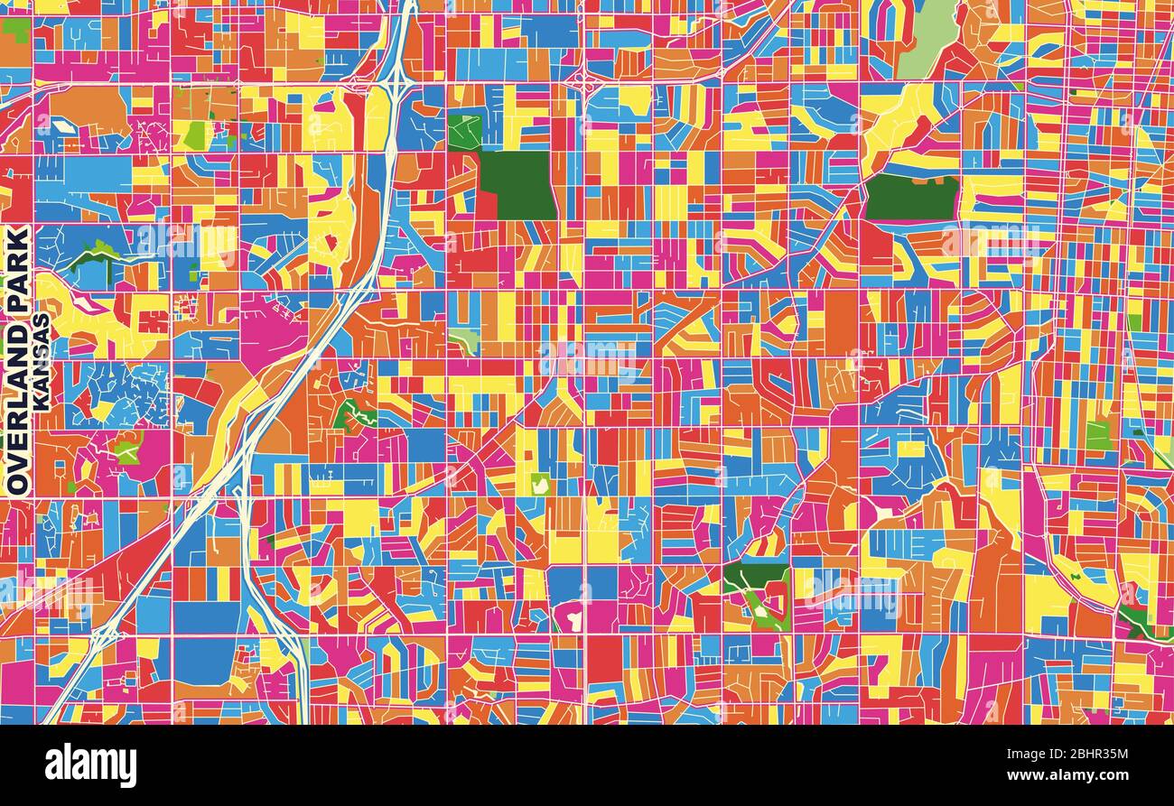 Colorful vector map of Overland Park, Kansas, USA. Art Map template for ...