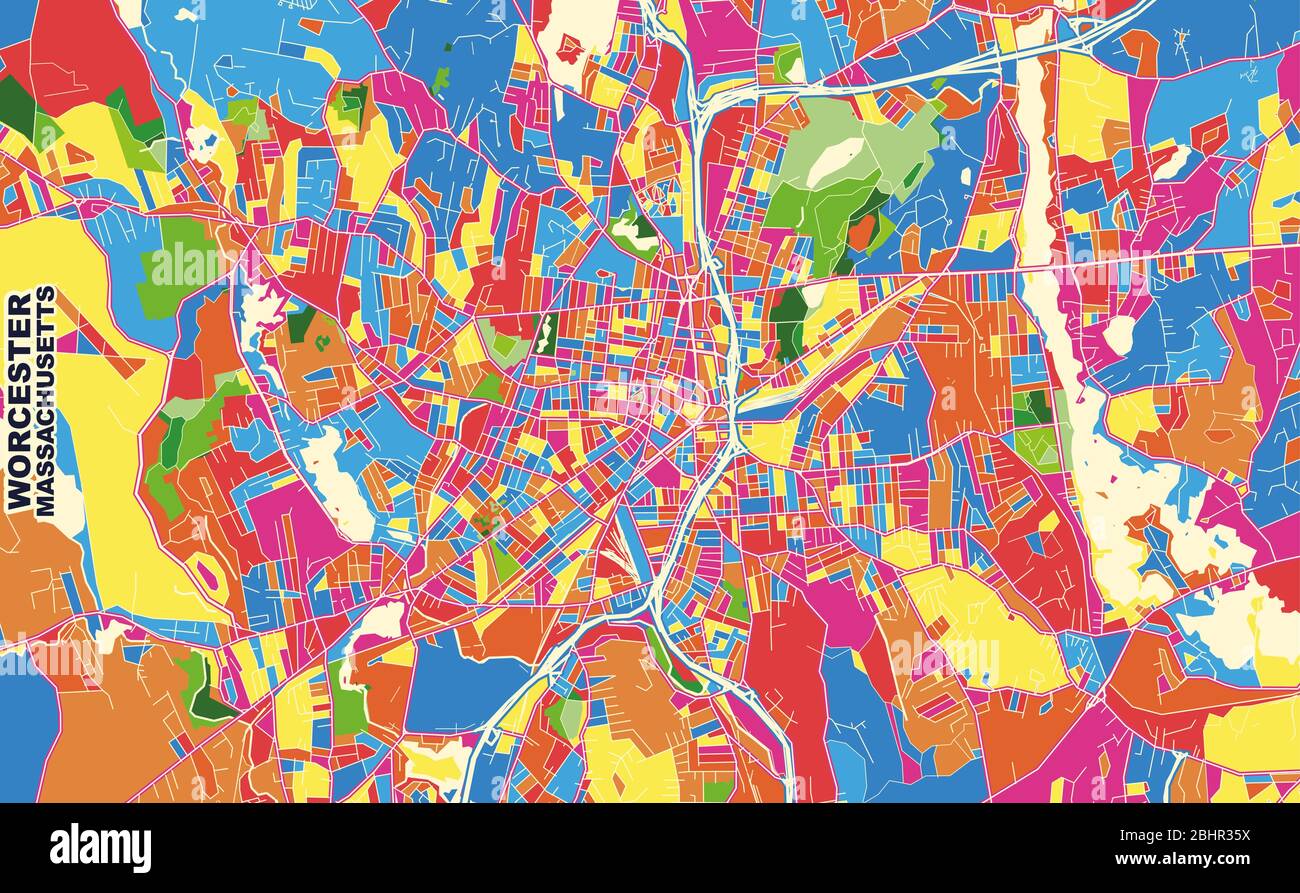 Colorful vector map of Worcester, Massachusetts, USA. Art Map template ...