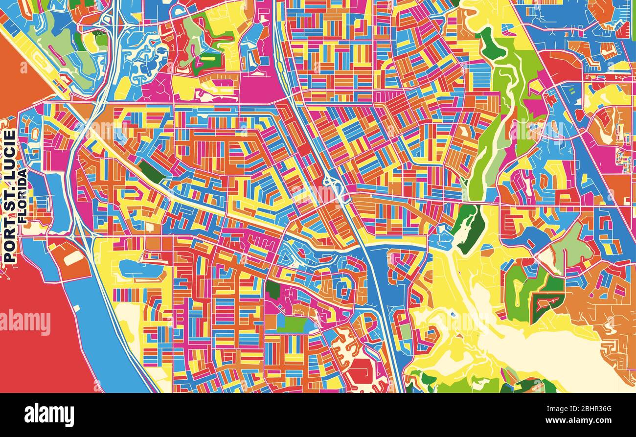 Colorful vector map of Port St. Lucie, Florida, USA. Art Map template ...
