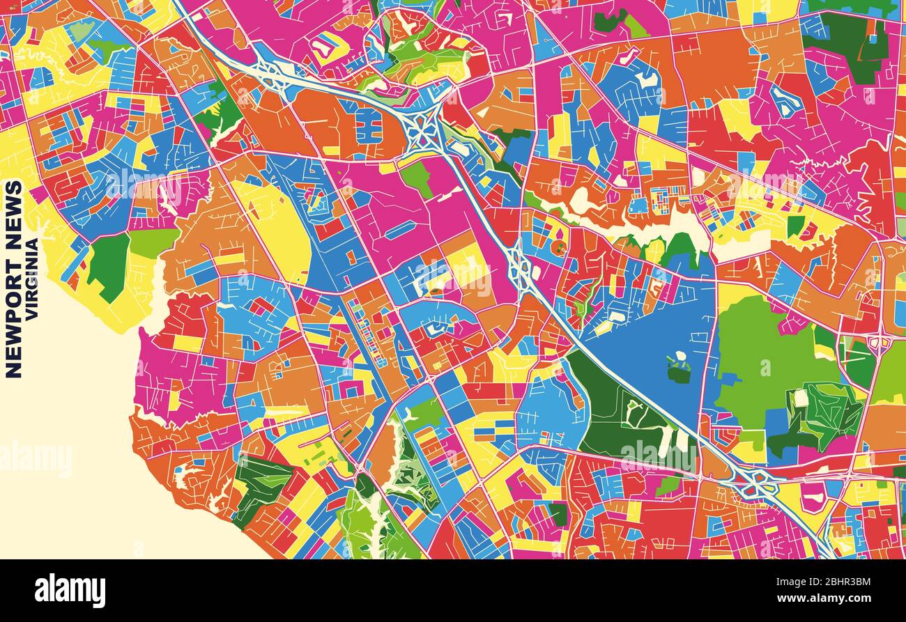 Colorful vector map of Newport News, Virginia, USA. Art Map template ...