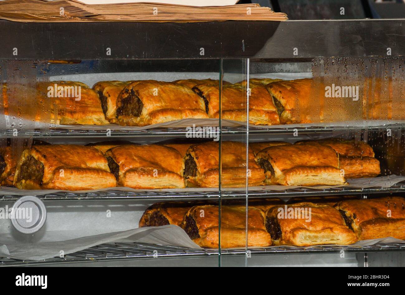 Traditional British puff pastry items, displayed in a bakery or pastry ...