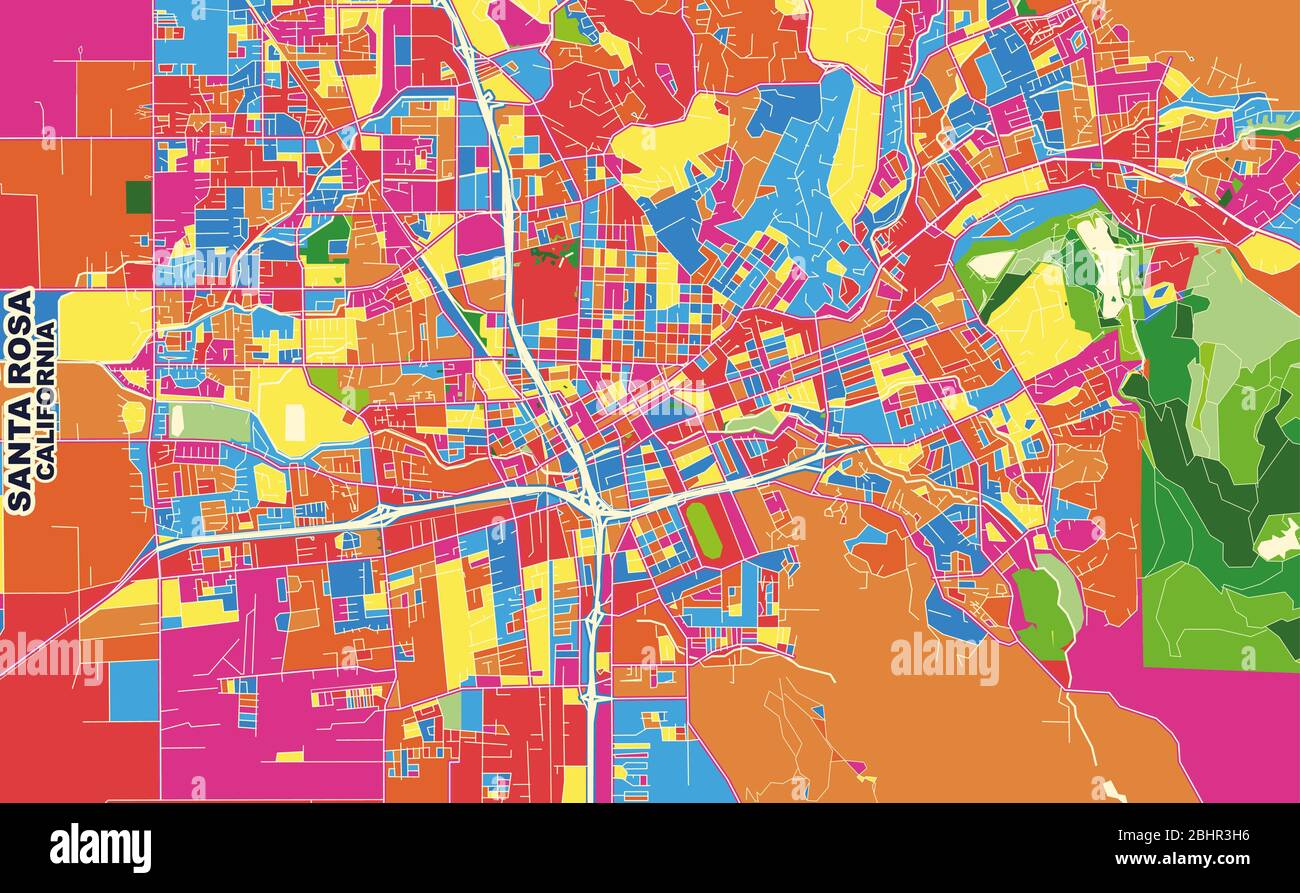 Colorful vector map of Santa Rosa, California, USA. Art Map template ...