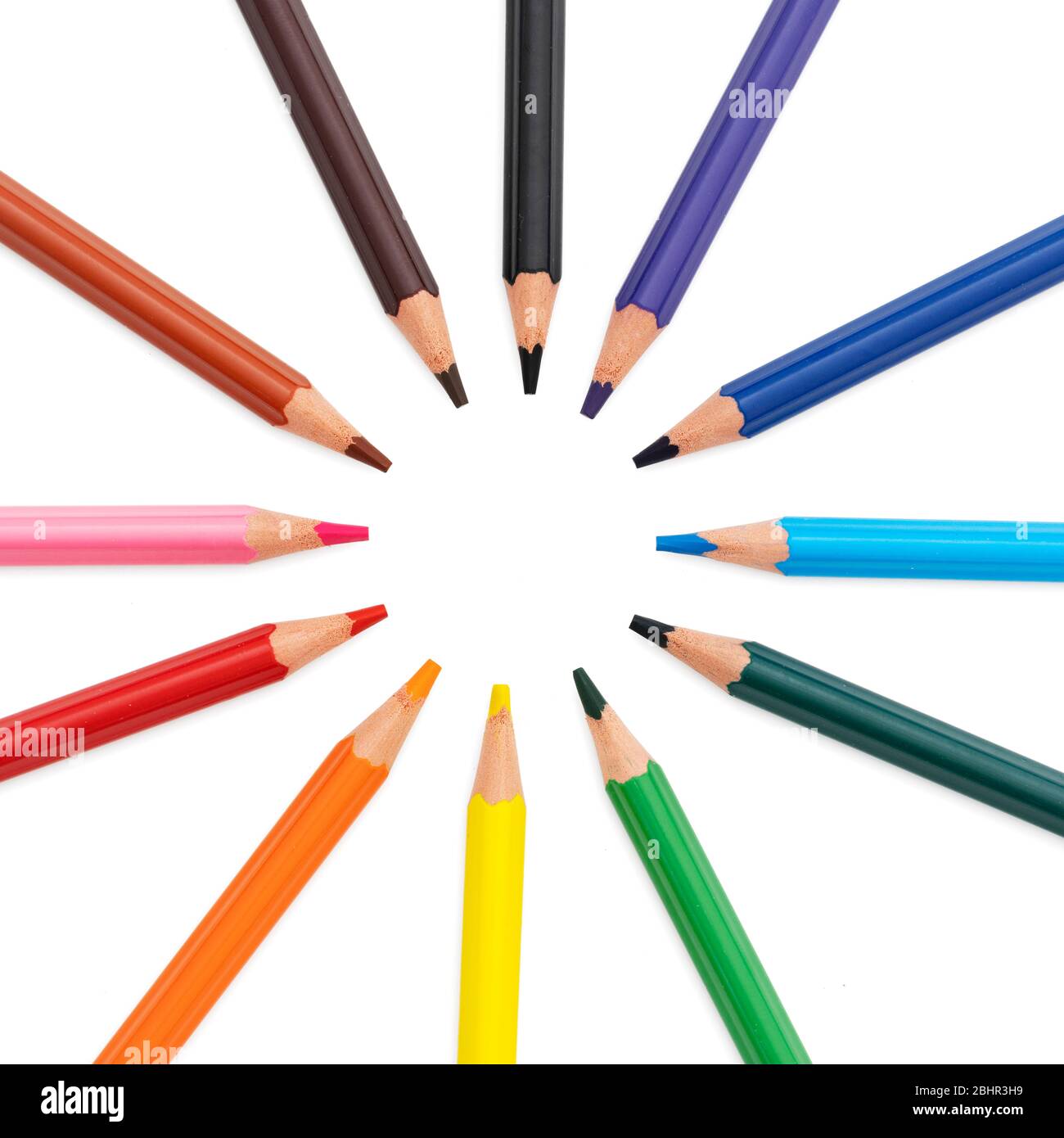 colored pencils in circle, white background Stock Photo - Alamy