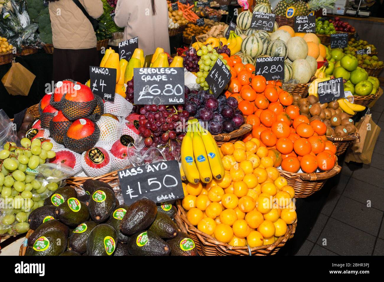 Fruit market with various colorful fresh fruits and vegetables. farmers ...