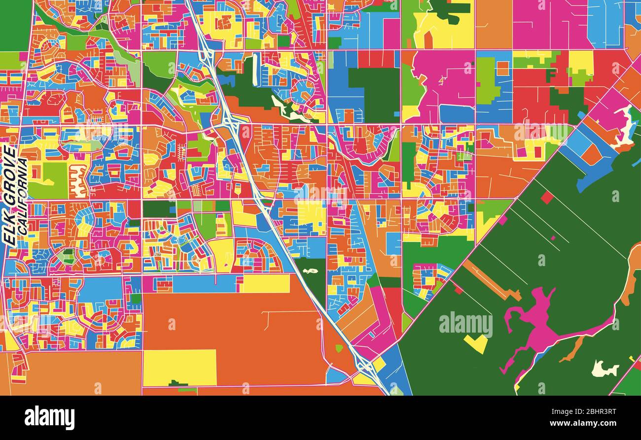 Colorful vector map of Elk Grove, California, USA. Art Map template for ...