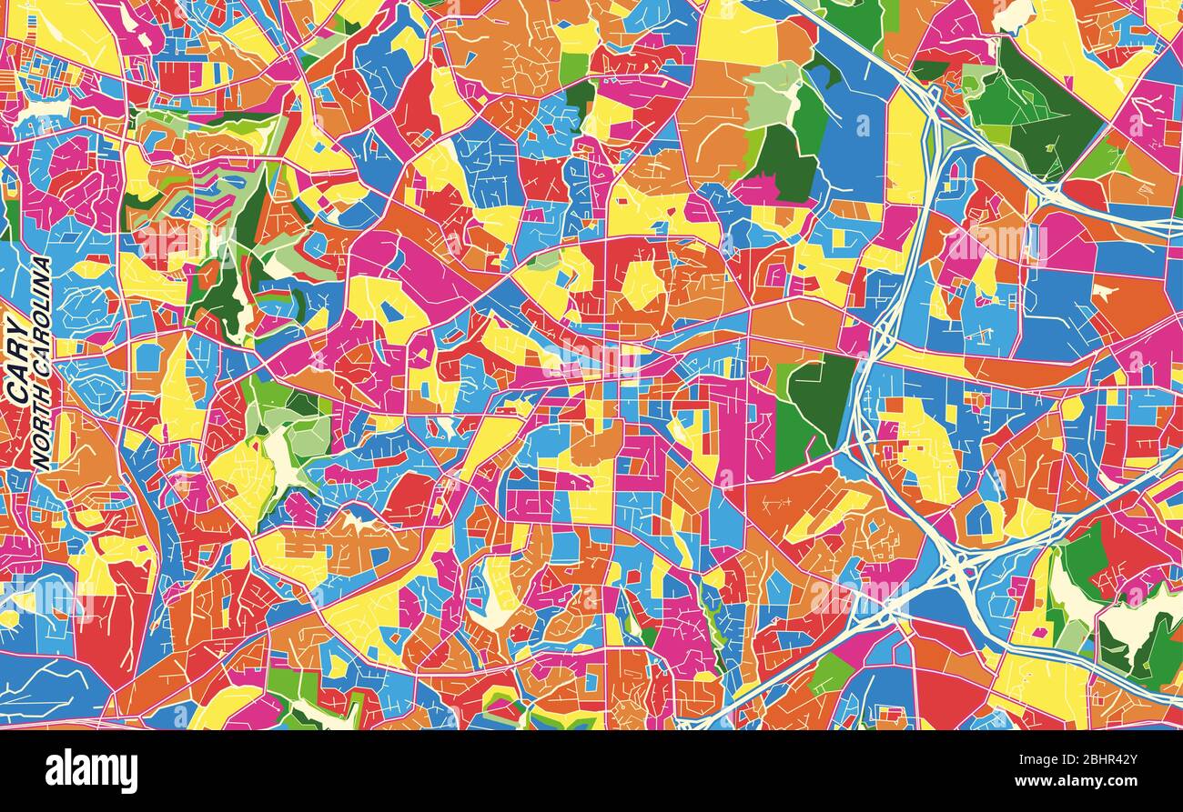 Colorful vector map of Cary, North Carolina, USA. Art Map template for ...