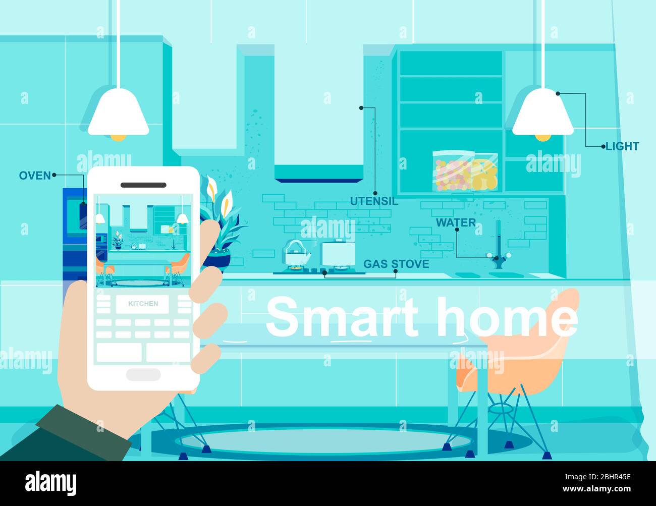 Man controlling Smart home technology with smartphone Stock Photo - Alamy
