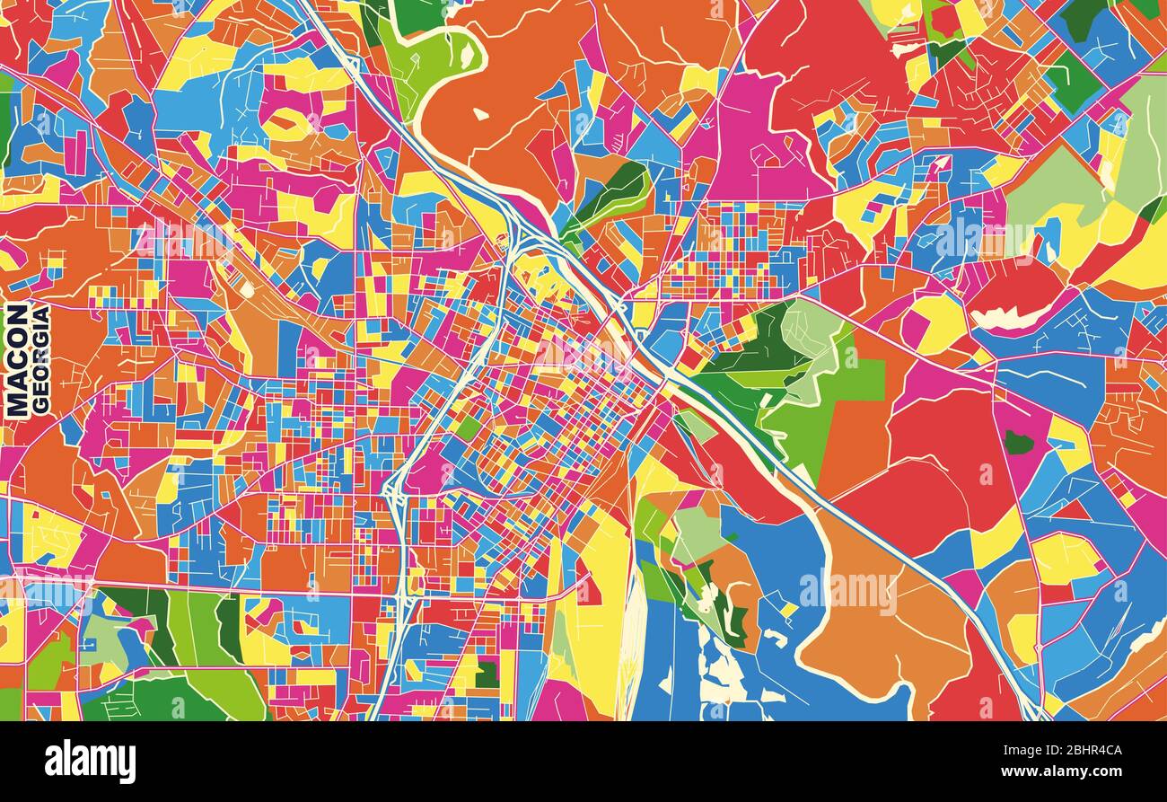 Colorful vector map of Macon, Georgia, USA. Art Map template for ...