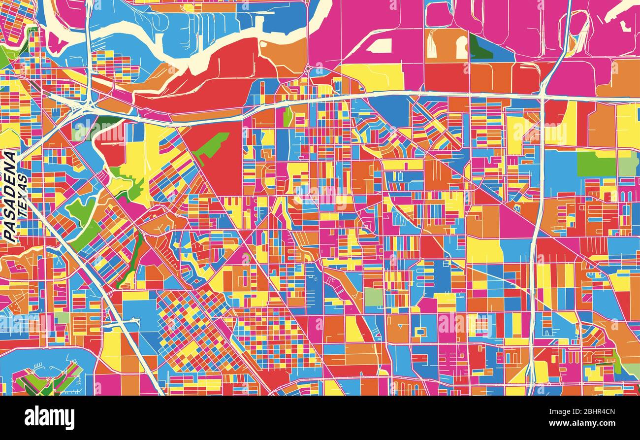 Colorful vector map of Pasadena, Texas, USA. Art Map template for ...