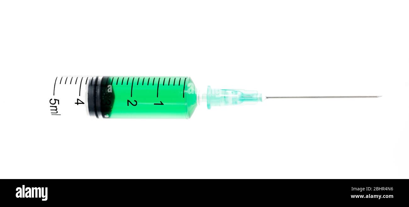 Syringe with green serum isolated on white Stock Photo - Alamy