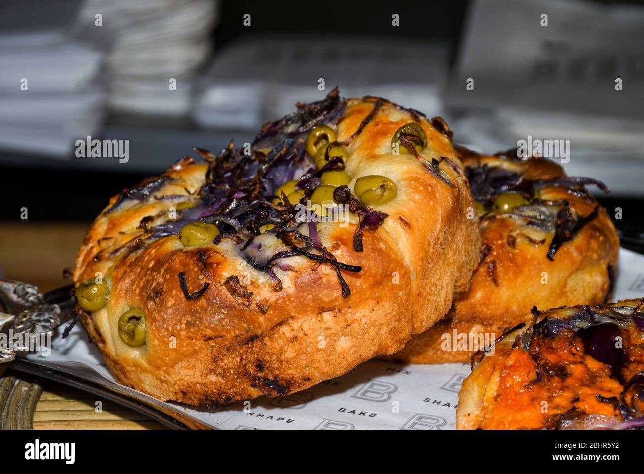 Traditional British pastry specialties for sale at the market Stock ...
