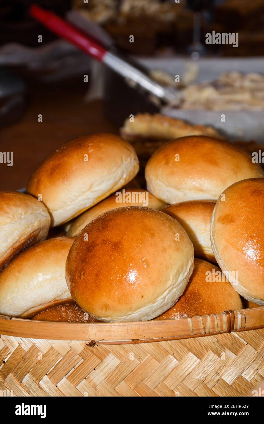 Golden burger buns for sale at the market Stock Photo - Alamy