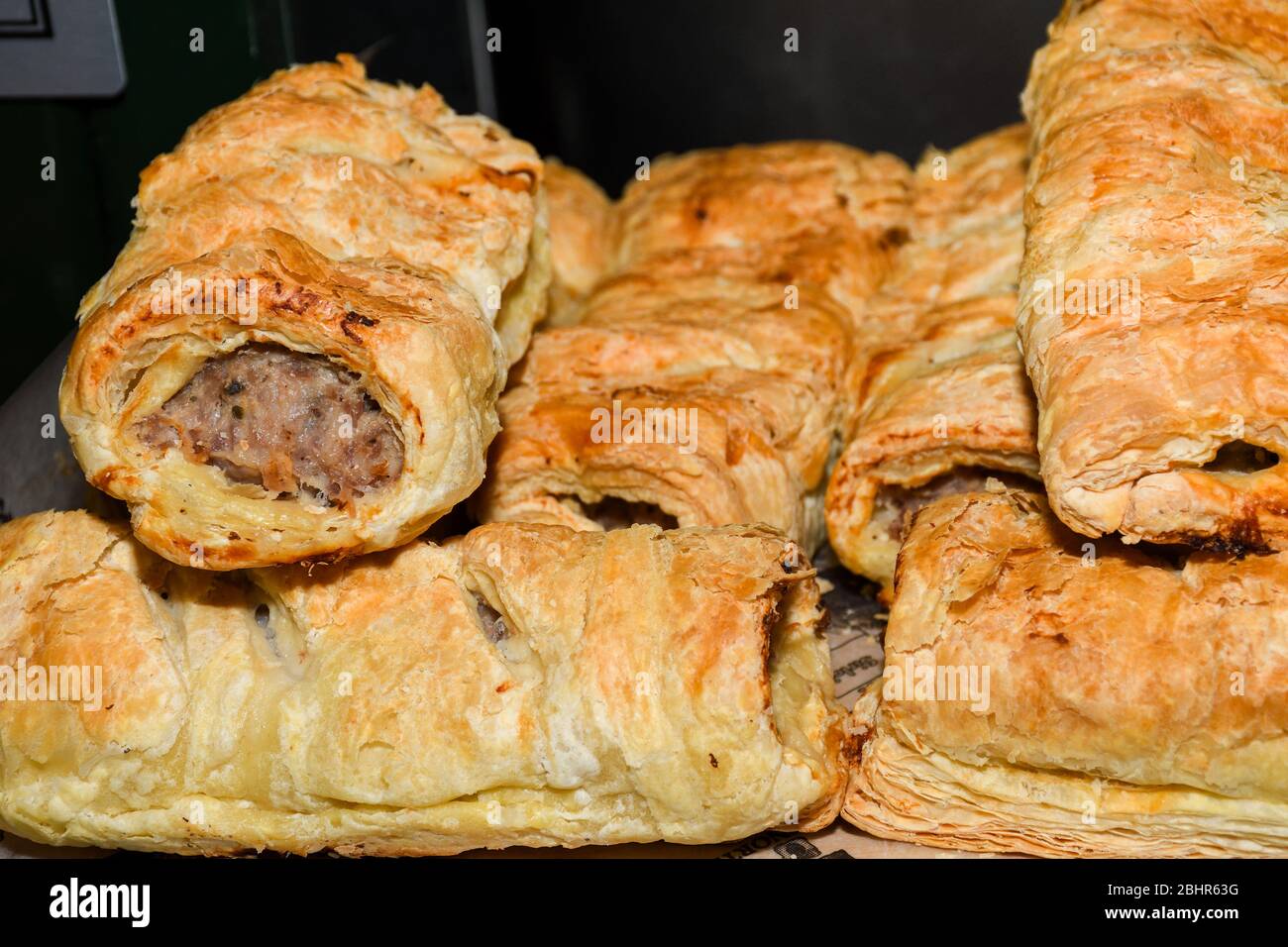 Traditional British puff pastry items, displayed in a bakery or pastry ...
