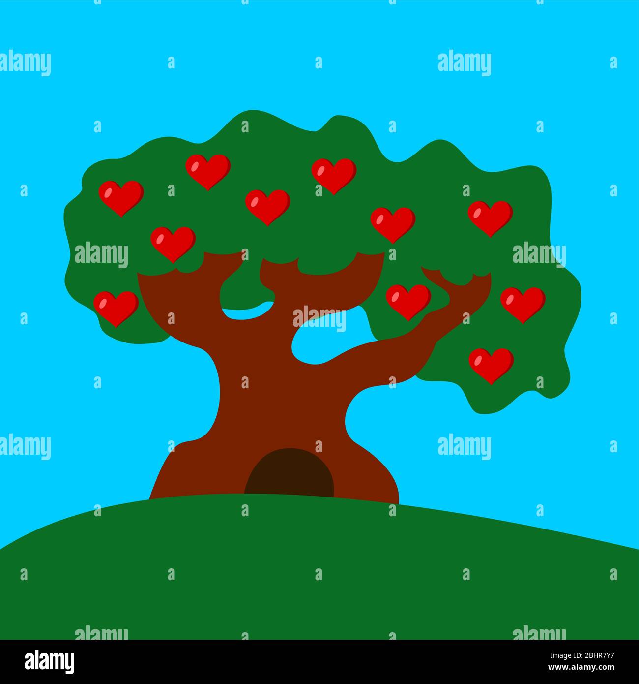 Tree of love with red hearts as fruits (illustration Stock Vector Image ...