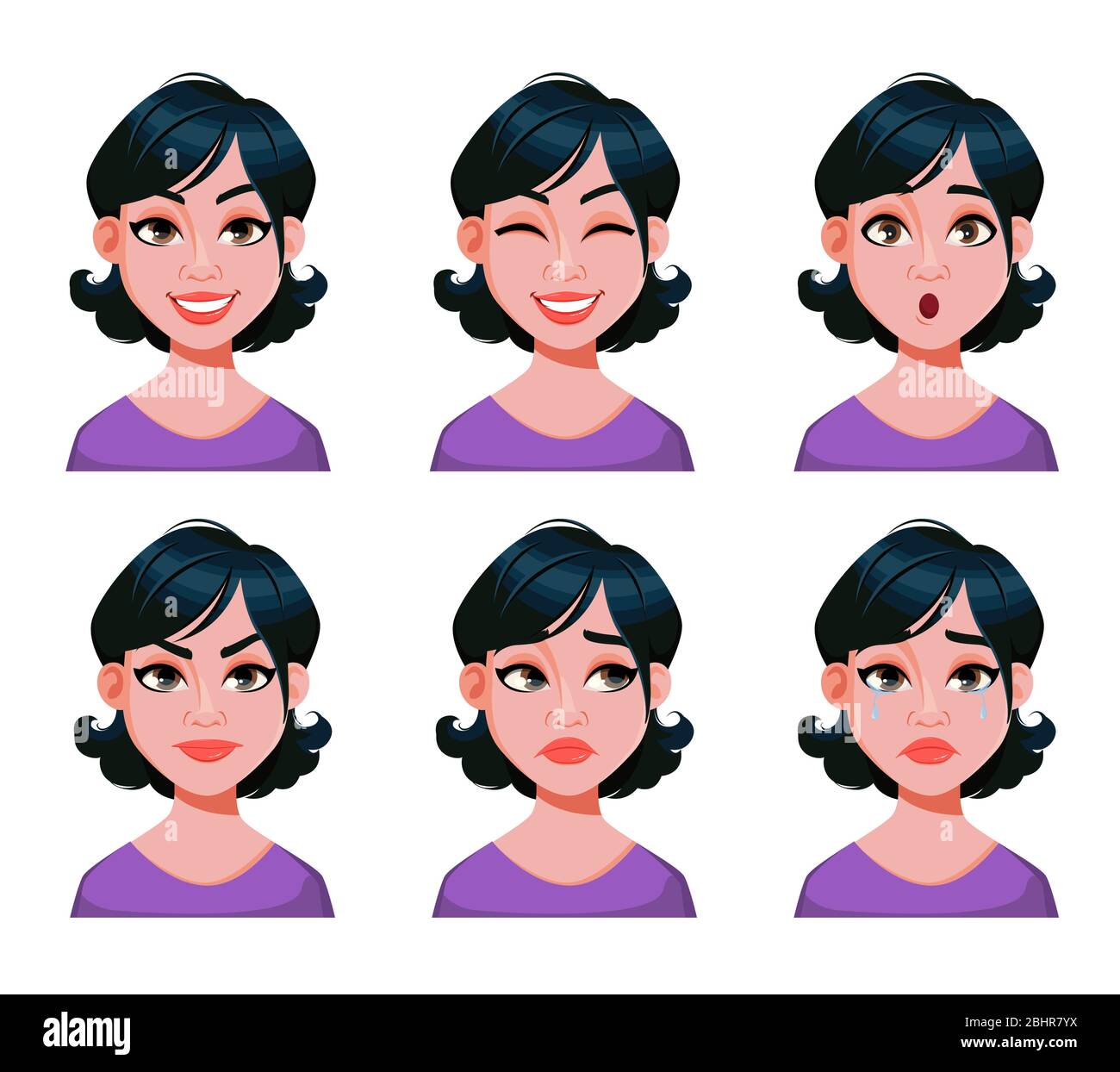Face expressions of woman with stylish haircut. Different female ...
