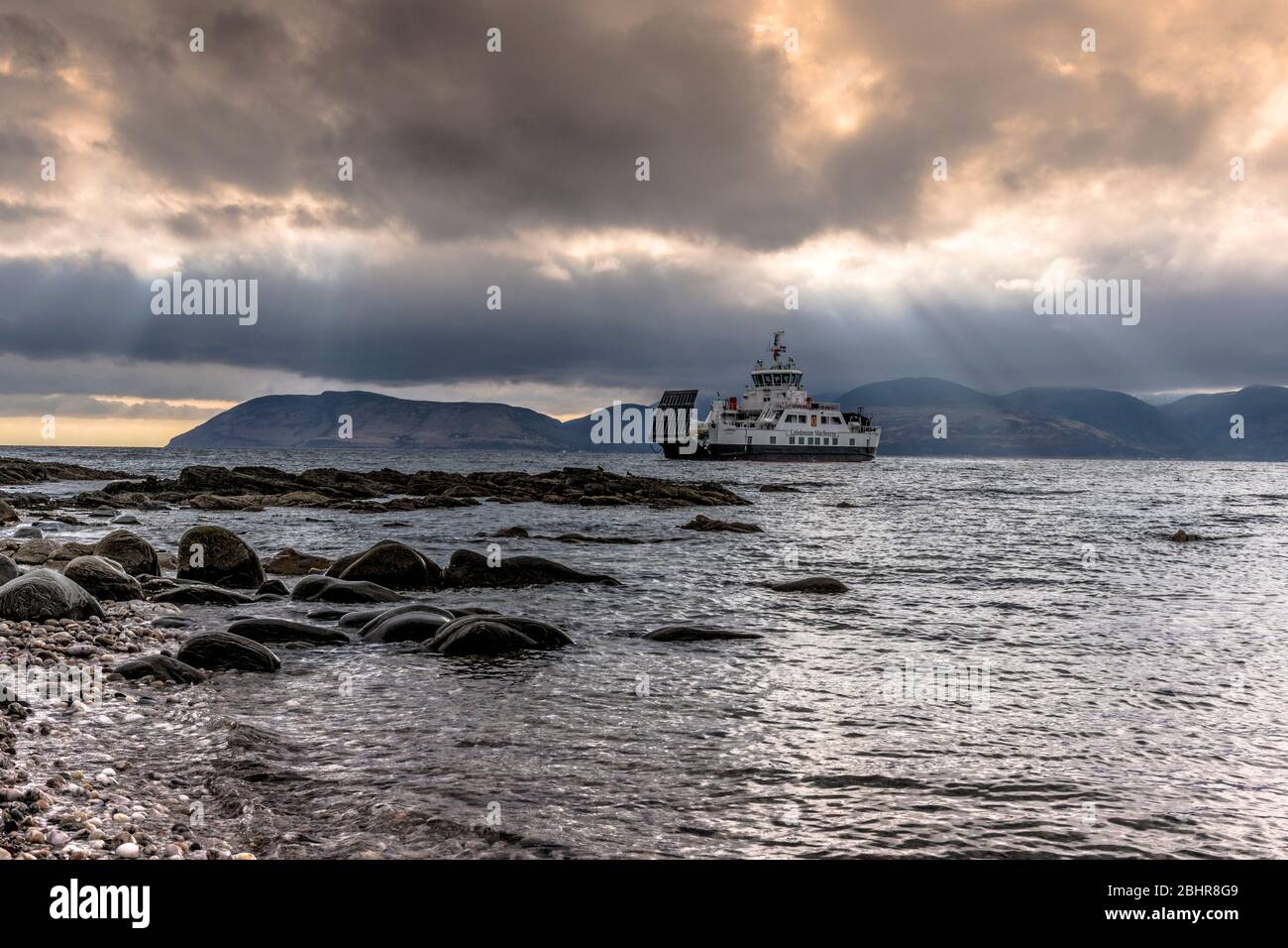 Shore at Claonaig, Kintyre, Argyll with Mv Catriona car ferry Stock ...