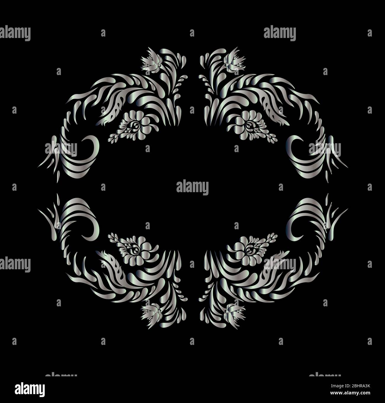 Silver floral pattern on black. Silver vintage floral pattern Stock ...