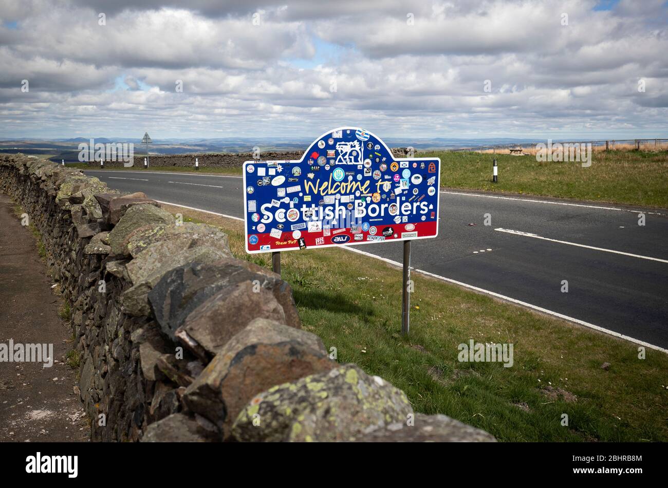 The Scotland-England border on the A68 near Jedburgh in the Scottish ...