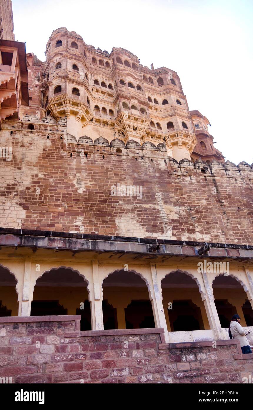 JODHPUR, INDIA – DEC. 02, 2019: Exterior view of famous Mehrangarh Fort ...