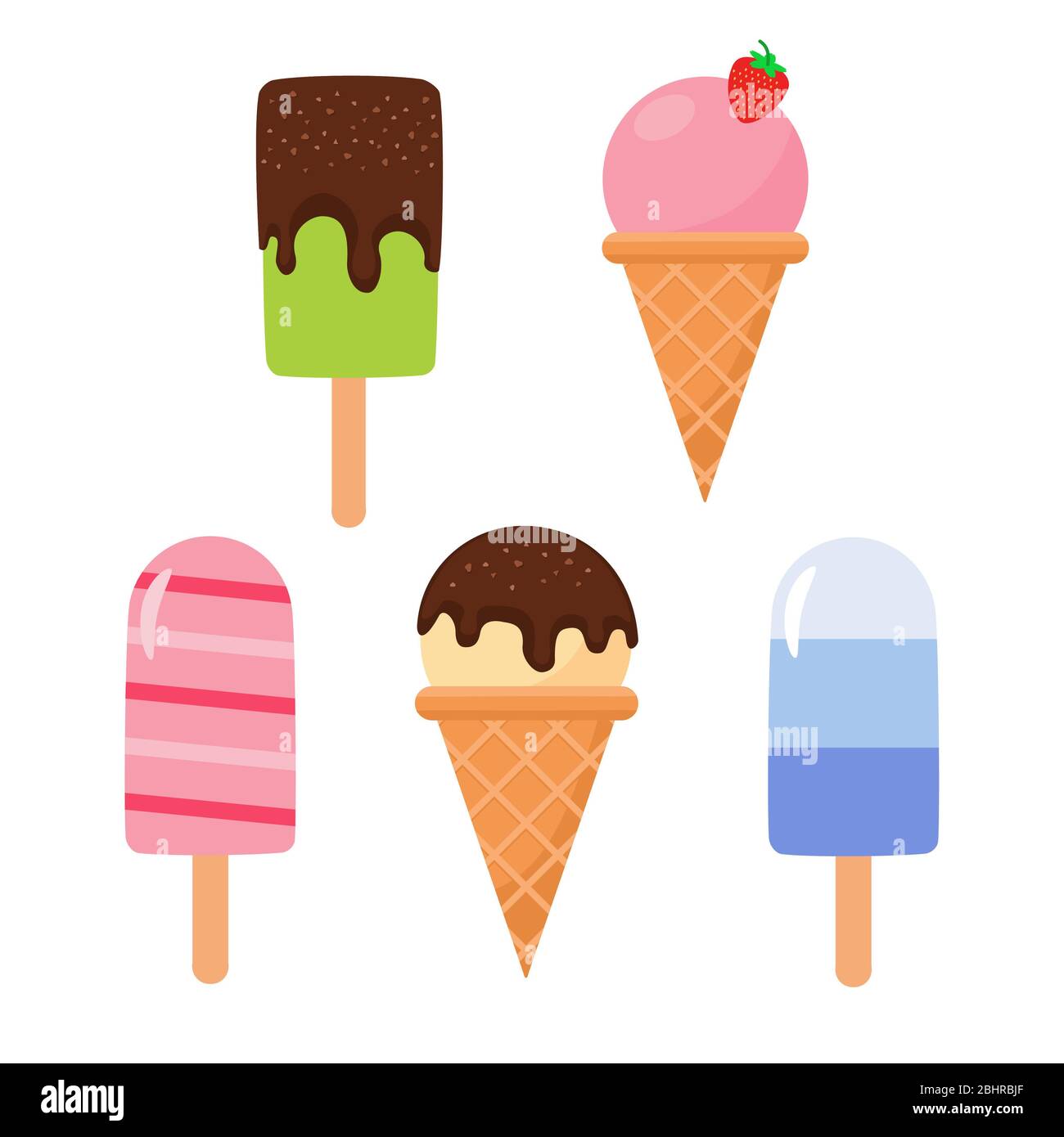 Set of ice cream in cartoon style on white background. Vector illustration Stock Photo - Alamy