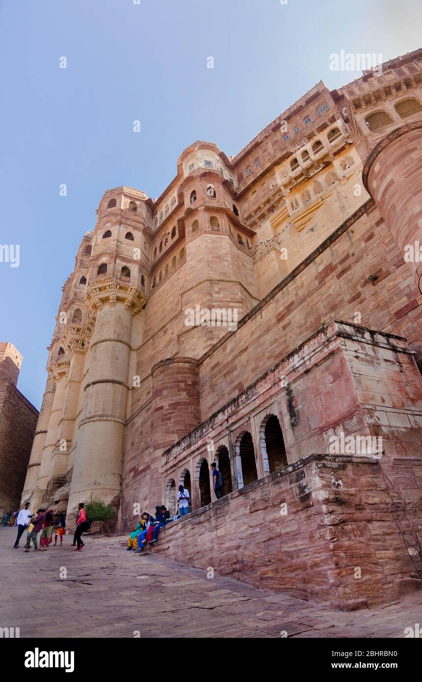 JODHPUR, INDIA – DEC. 02, 2019: Exterior view of famous Mehrangarh Fort ...
