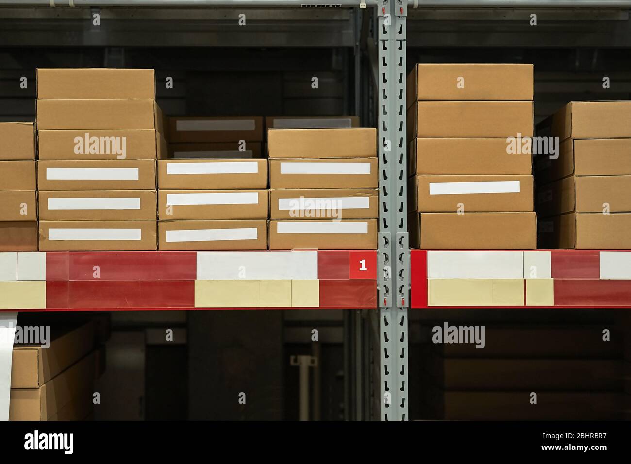 Warehouse interior rack and shelf with parcel boxes hi-res stock ...