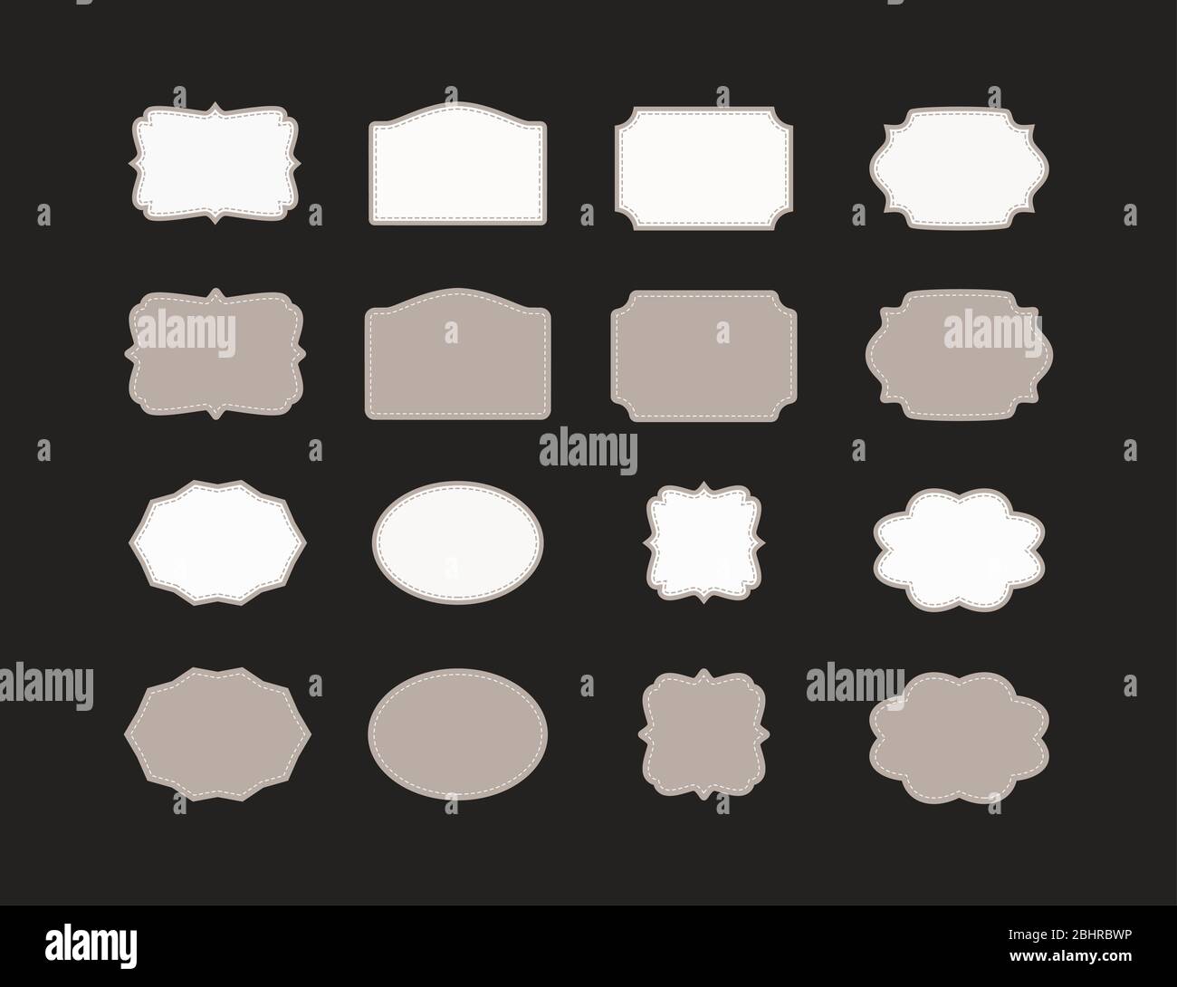 Set of frames decorated with stitching, isolated on black background ...