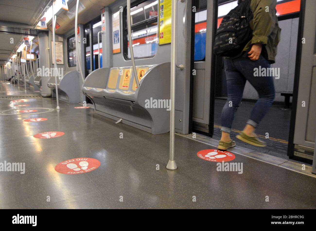 Milan, train of metro 1 with placeholder for safety distances in ...