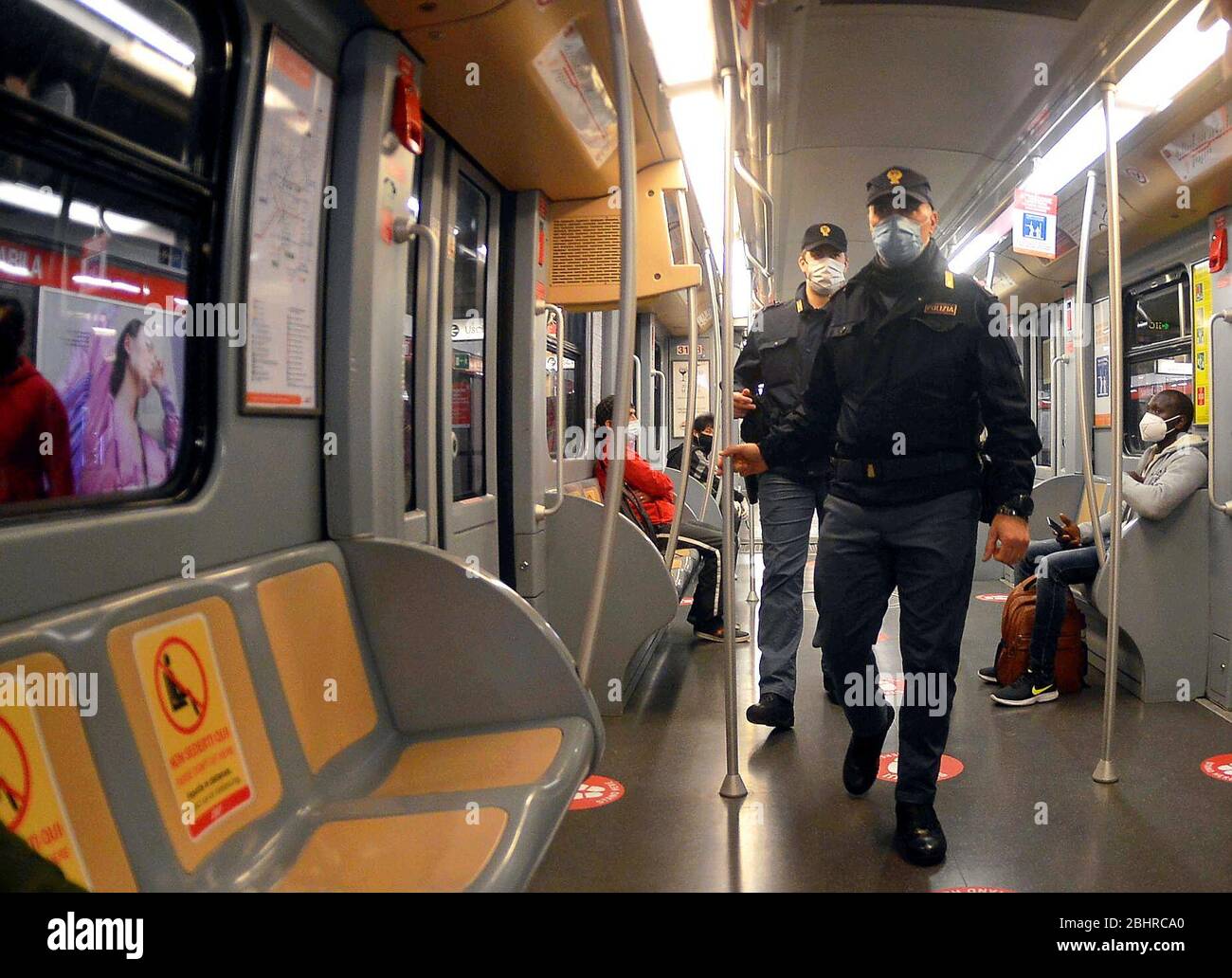 Milan, train of metro 1 with placeholder for safety distances in ...