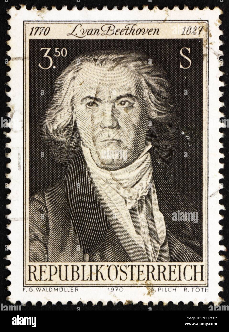 AUSTRIA - CIRCA 1970: a stamp printed in the Austria shows Ludwig van ...
