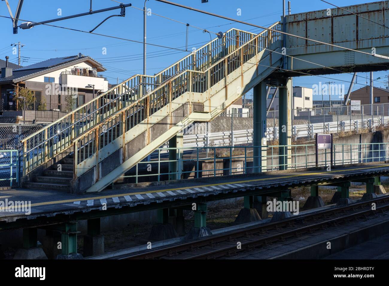 CHIBA, JAPAN - JANUARY 19 2019: Pedestrian overpass, the footbridge ...