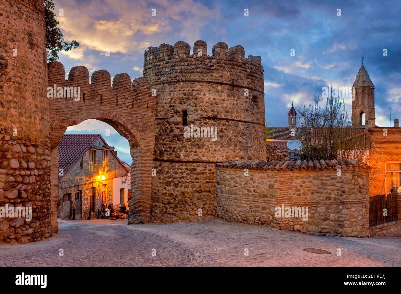 Fortified gate in Signagi at sunset, Georgia Stock Photo - Alamy