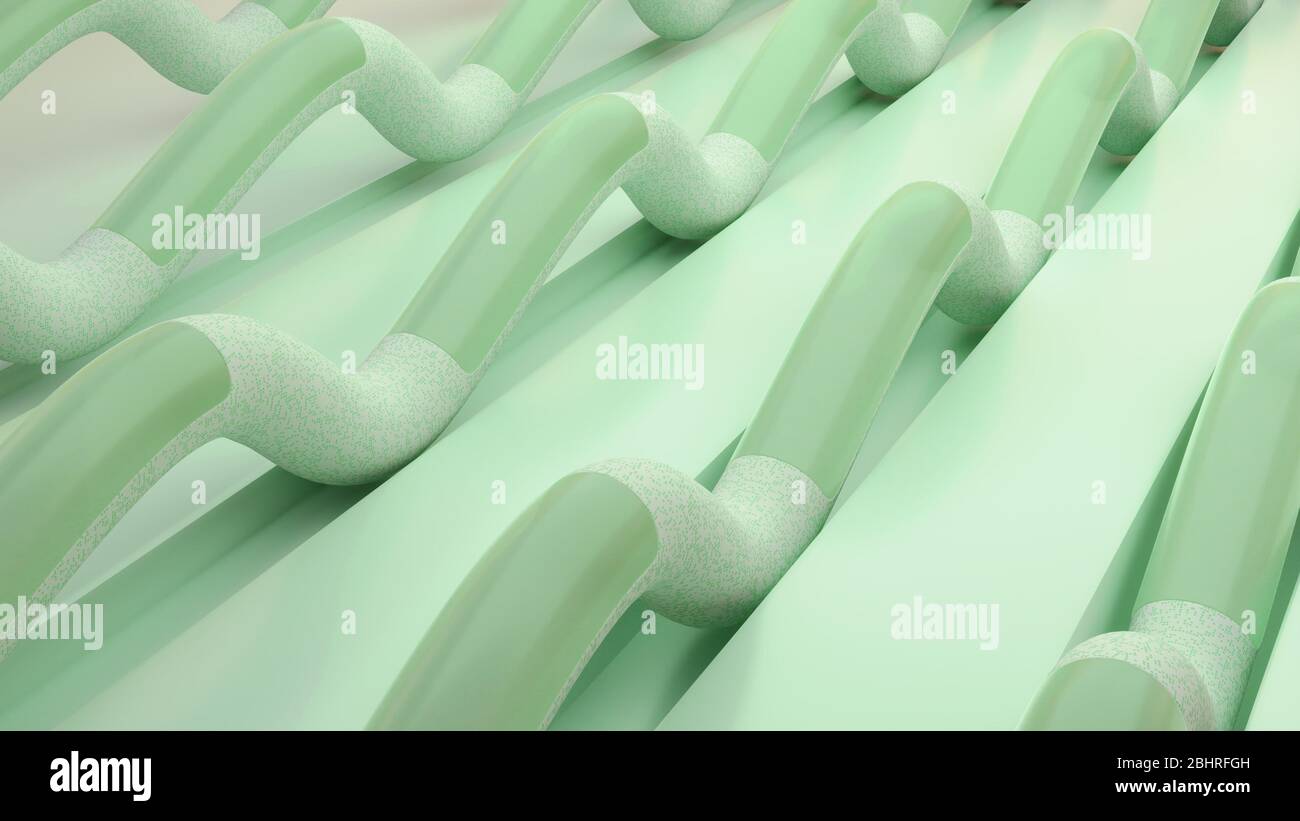 3D render of plastic tubes with transparent sections and pastel colors ...