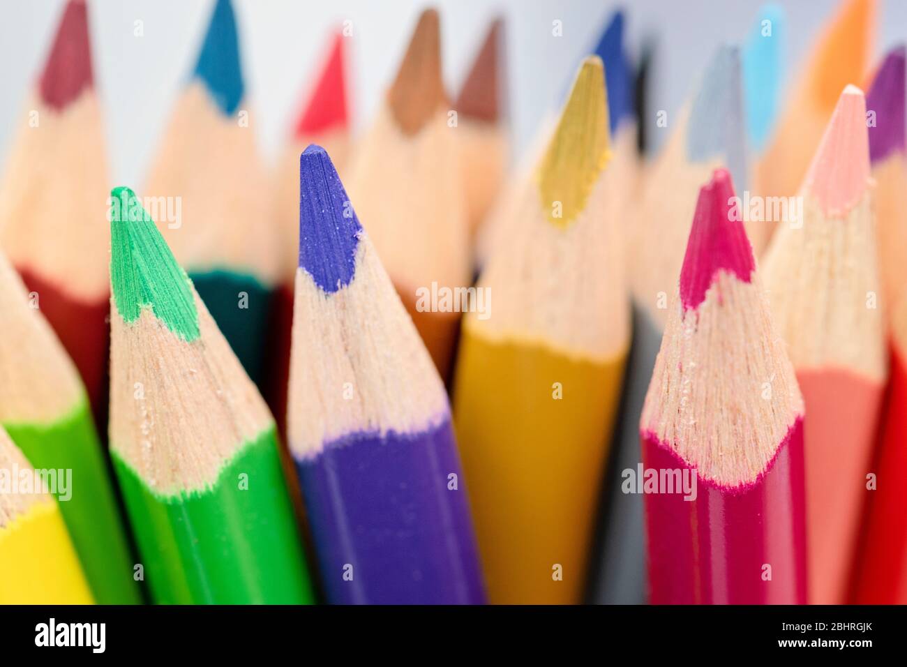 Selective focus on multi colored pencils. Close-up view on bright ...