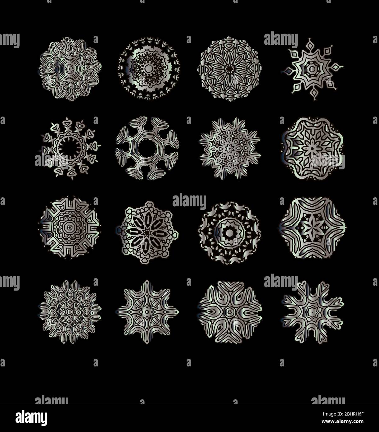 Silver Mandala set. Metallic steel pattern mandalas Stock Photo - Alamy