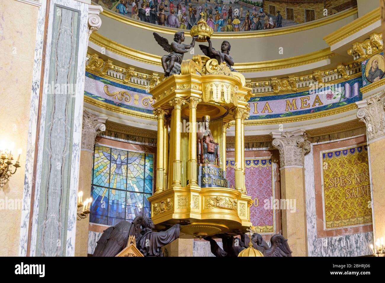 View of the statue of the Black Madonna behind the main altar inside ...