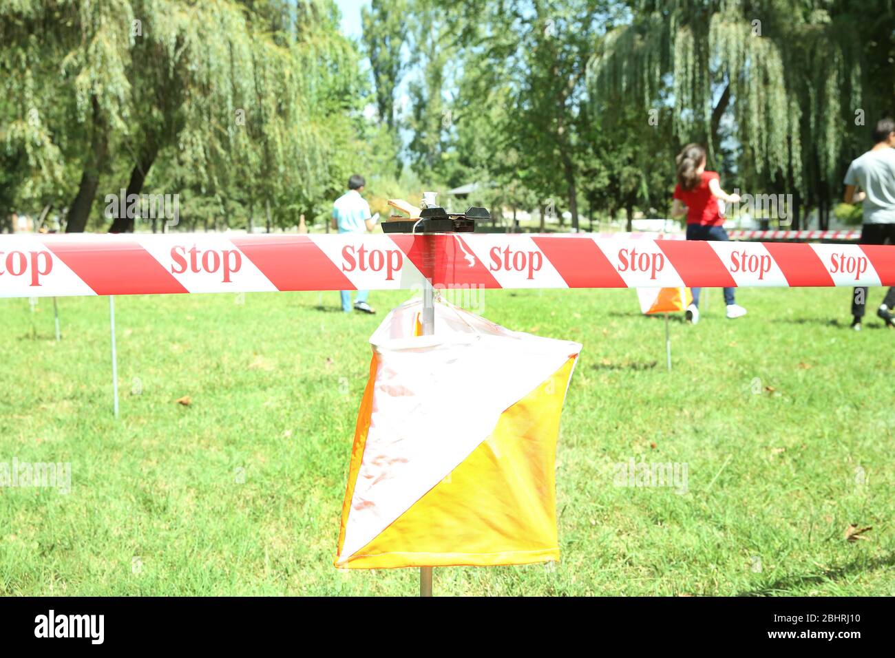 Outdoor orienteering check point activity . line at an orienteering ...