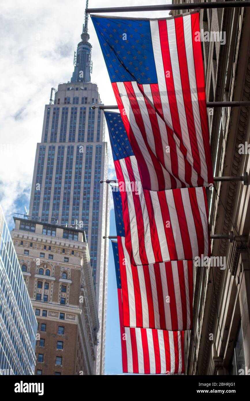American Flags With Empire State Building In The Background In