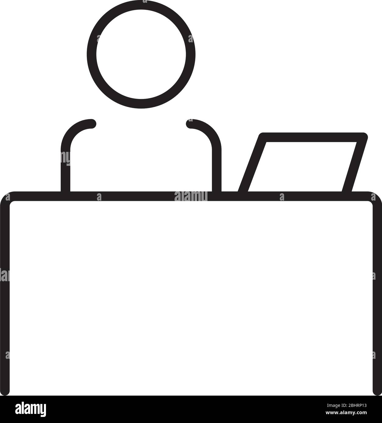 pictogram man at desk icon over white background, line style, vector ...