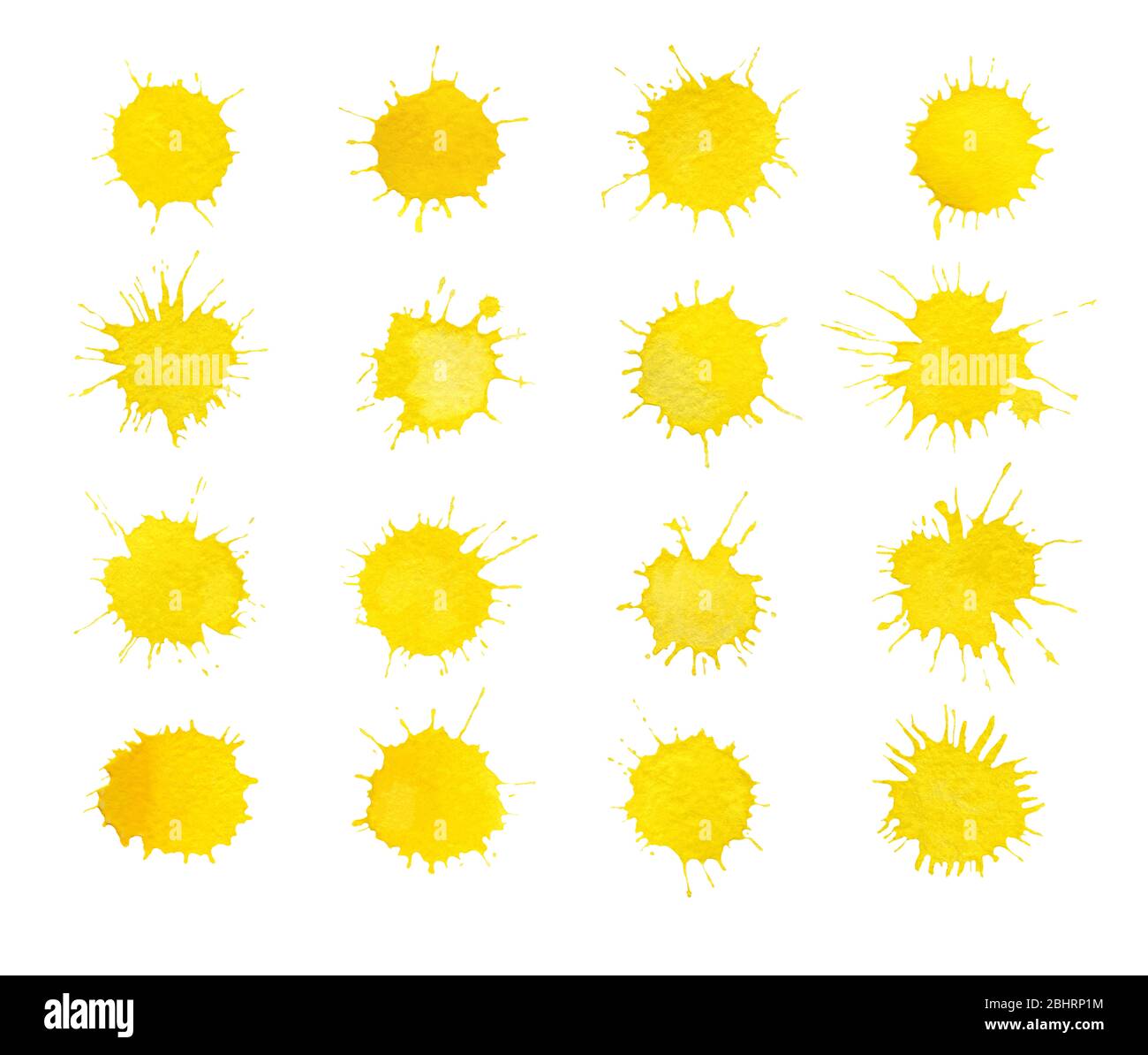 Yellow watercolor elements isolated on white. Watercolor splash spot ...