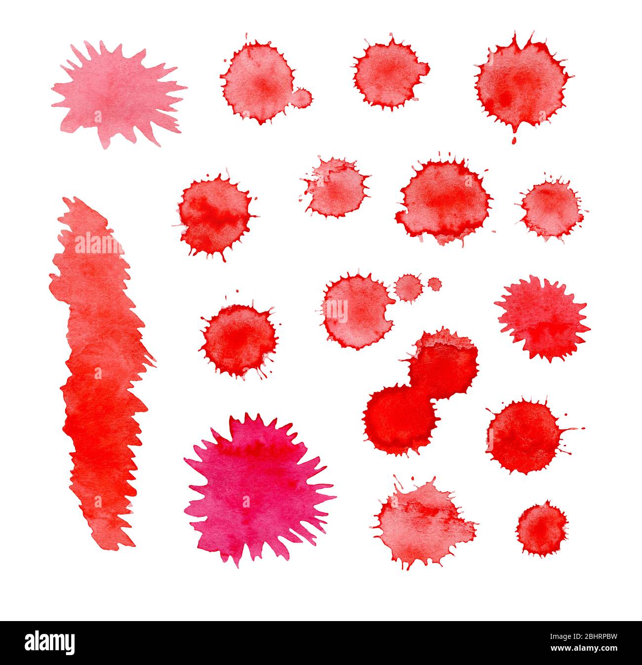 Blood red splatters isolated on white background Stock Photo - Alamy