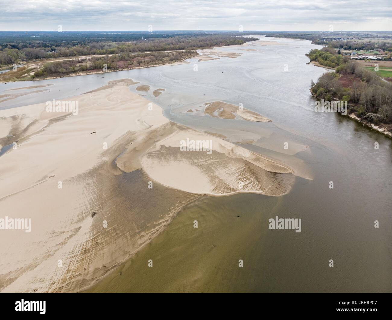 Low water level in Vistula river near Warsaw, capital of Poland. Europe ...