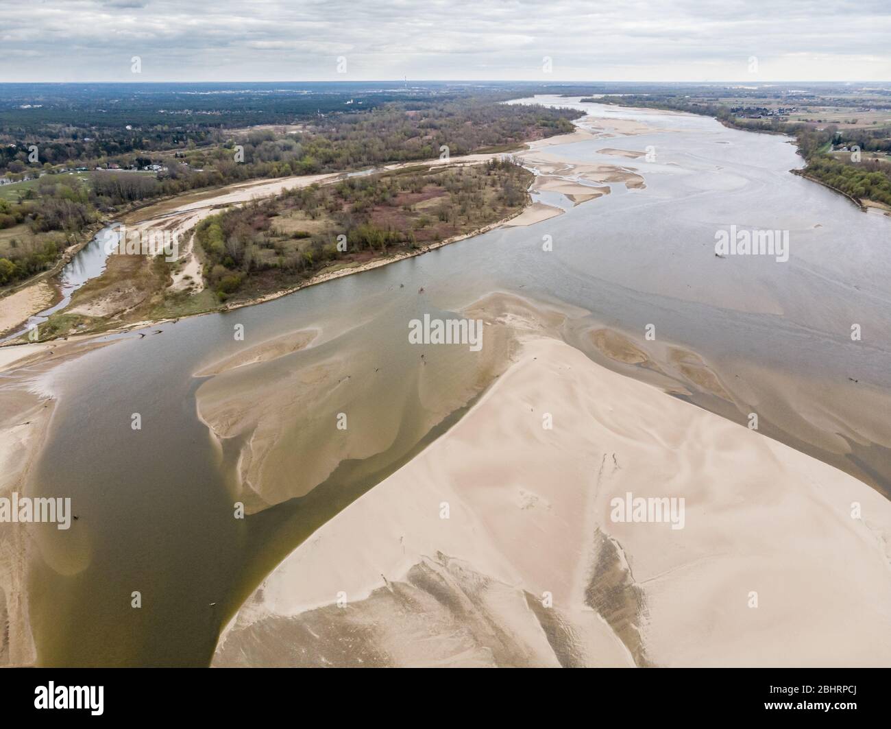Low water level in Vistula river near Warsaw, capital of Poland. Europe ...