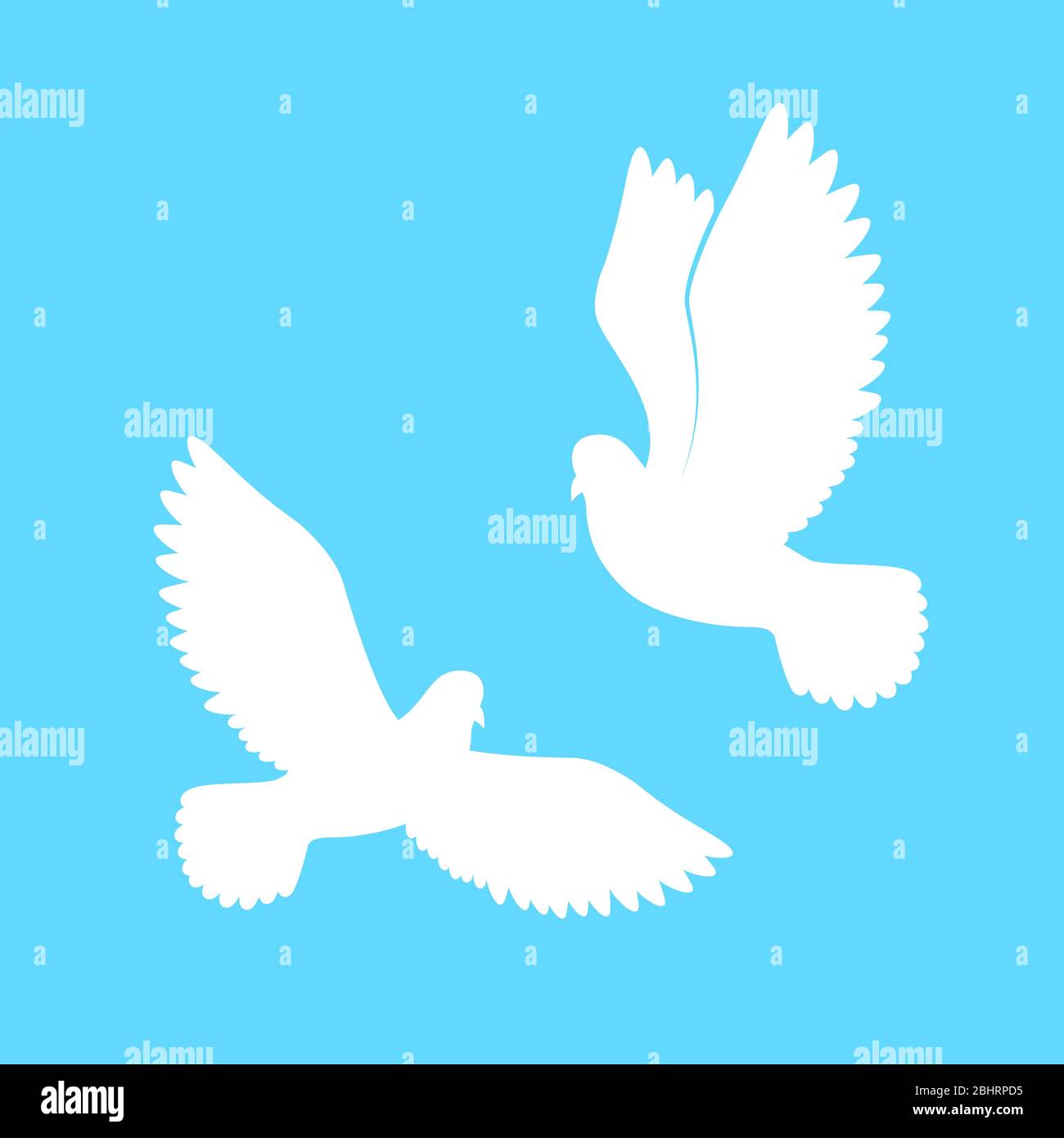 Couple of dove. Paper pigeons silhouette. White free birds in sky ...