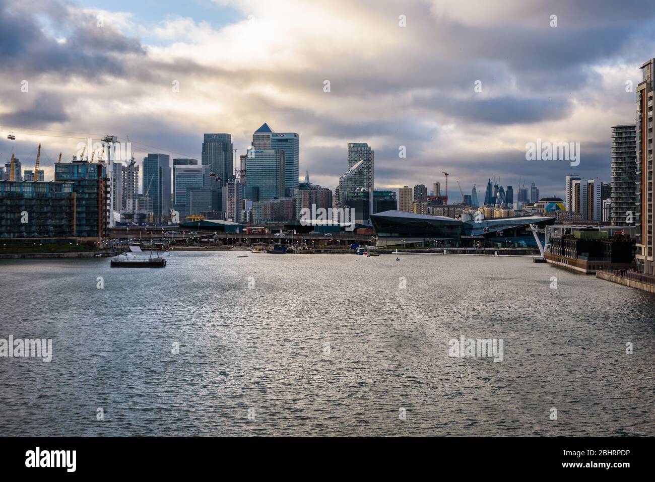 View of the skyscrapers of Canary Wharf and the City of London and the ...
